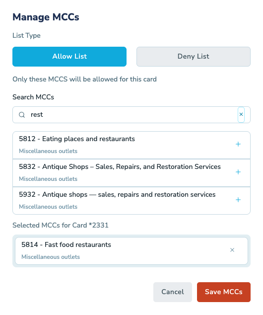 MCC (Merchant Category Code) Controls – TeamPay